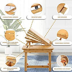 Laptop Desk Nnewvante Bamboo Laptop Table Adjustable Lap Tray Bed Serving Tray Breakfast Table Foldable Coffee Tea Table 5 Tilting Top Angles 4 Latches Large Size 27.95" x 13.8"