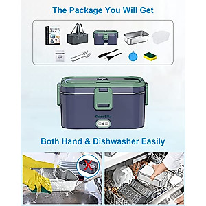 Dosevita Electric Lunch Box for Adults, 1.8 Large Heated Lunch Box, Faster Heating 3 in 1 Lunch Box Warmer Portable for Work/Car/Truck with Spoon & Fork, Carry Bag and 2 Cleaning Sponges