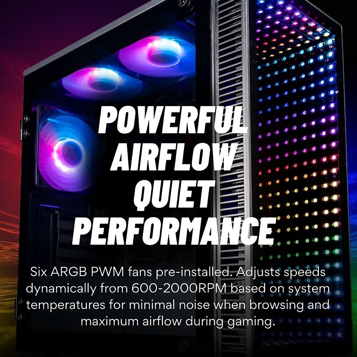 Empowered PC Continuum Micro 26L mATX Mid Tower Gaming Desktop Computer Case with 6 ARGB 600-2000rpm PWM Fans Pre-Installed, Dual Mode (3p Mobo + Remote) Control & ATX PSU & 347x166x89mm GPU Clearance