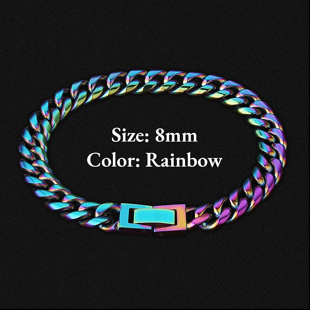 Apzzic 10mm Stainless Steel Cuban Link Chains Hip Hop Chunky Heavy Cut Curb Bracelet for Men Women Colorful 8.5inch