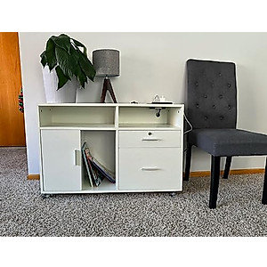 YITAHOME Wood Lateral File Cabinet, 2 Drawer Mobile Storage Cabinet, Fits A4, Letter and Legal Printer Stand with Open Storage Shelves, Modern Filing Cabinet for Home Office, White