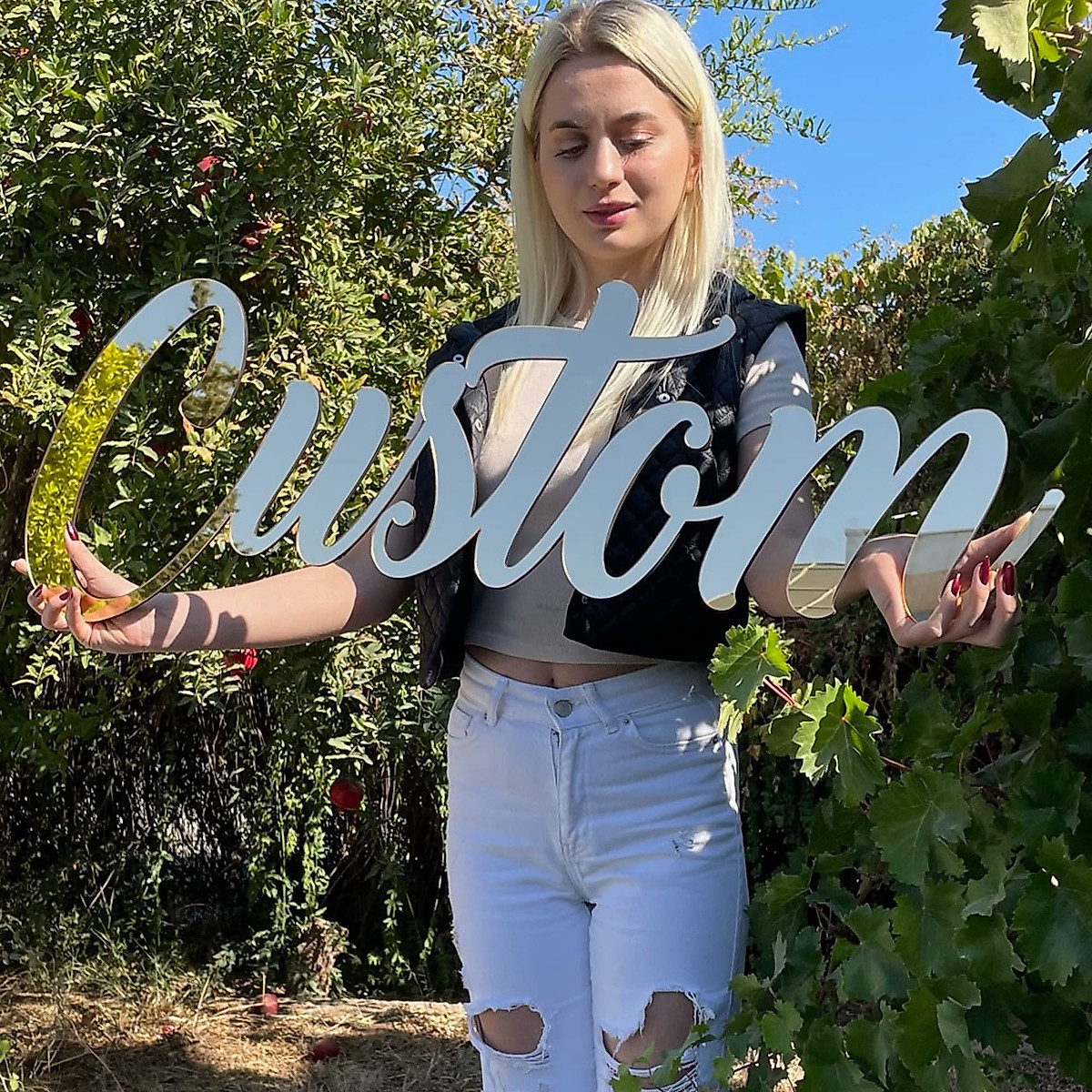 Personalized Name Wall Sign,Baby Shower,Nursery Decor,Wedding Decor,Acrylic Name,Plaque Letters,Black White Copper Silver Gold Wall Acrylic Mirror,Laser Cut Name,17,7''