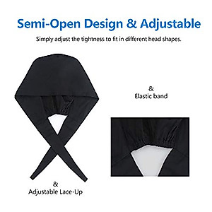 QBA Adjustable Working Cap with Button, Cotton Working Hat Sweatband, Elastic Bandage Tie Back Hats for Women & Men, One Size Black