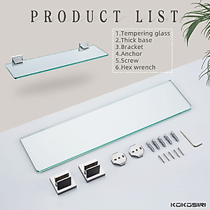 KOKOSIRI Wall Shelves Floating Bathroom Glass Shelf for Kitchen Storage, 16'' x 5.6'' Tempered Glass Wall Mounted Polished Stainless Steel B1106CH-L16