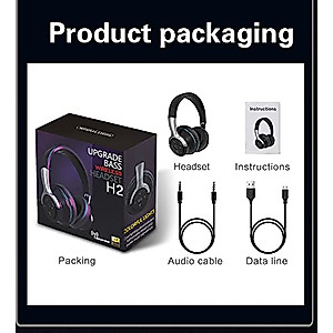 VR robot Noise Cancelling Over Ear Deep Bass Wireless Headphones Bluetooth 5.1 Stereo Foldable Headset Multicolor LED Light Built-in Mic Earphone for Phone Black