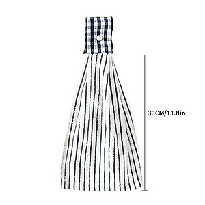 2 Pcs Hanging Kitchen Hand Towels with Loop, Home Bath Absorbent Towel Decorative for Bathroom, Laundry Room, Navy Stripes