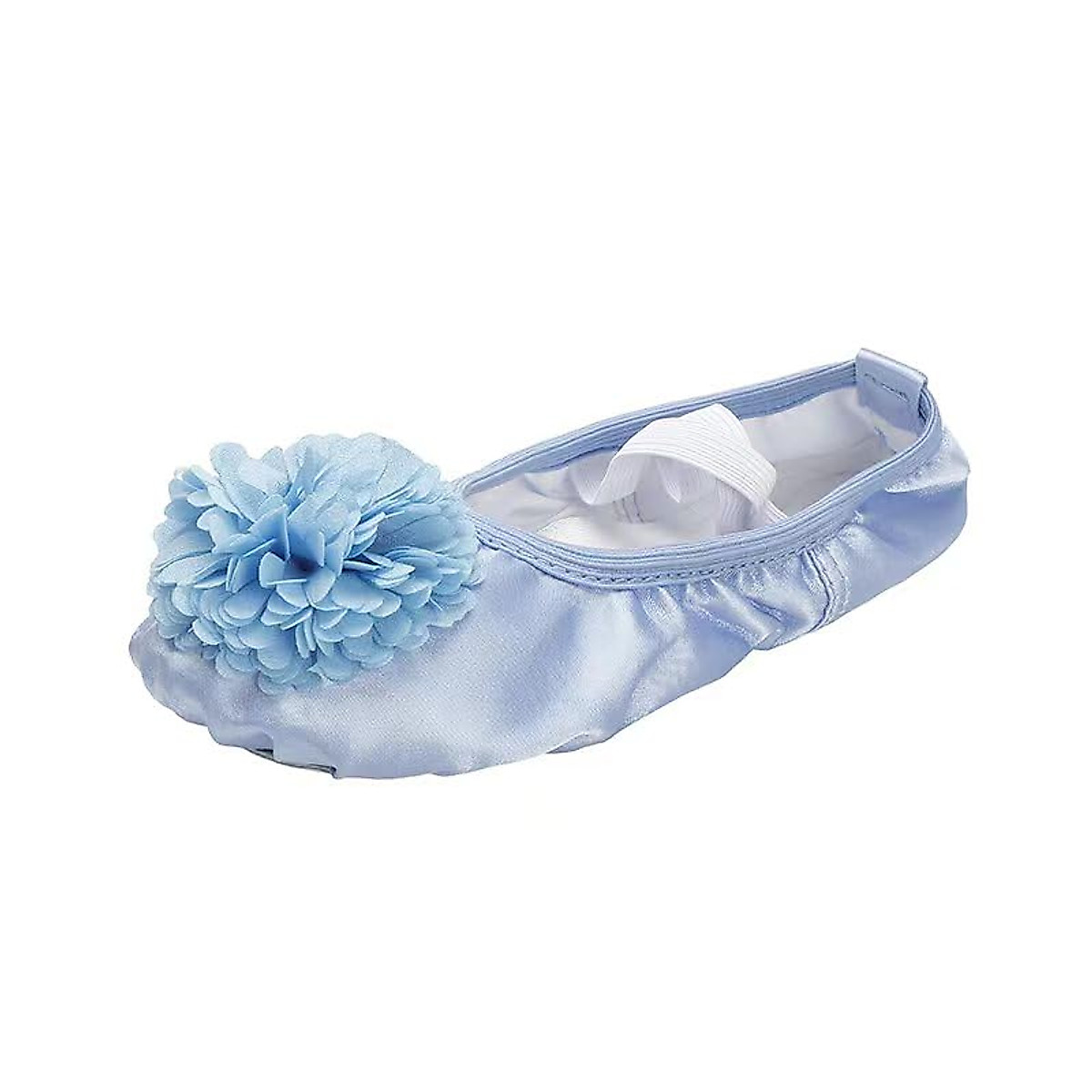 NEVKA Girls Ballet Shoes Satin Dance Practice Flower Flats Yoga Gymnastics Shoes (Blue, 5)