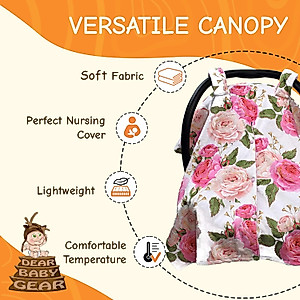 Dear Baby Gear Floral Baby Car Seat Canopy with Snap Button Opening - Newborn & Toddler Carseat Cover - Nursing Covers - Infant Chair Essentials (Pink Rose/Pink Dot, 40" x 30")