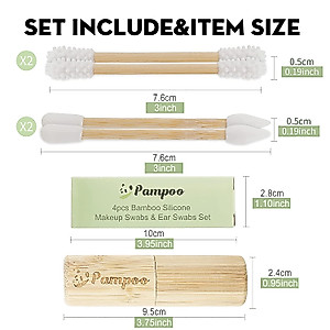 Pampoo 4PCS Plastic Free Reusable Qtips with Bamboo Carrying Case丨Reusable Cotton Swab Qtip Zero Waste Packaging丨Strengthen Thick Bamboo Stick丨Eco Friendly Bamboo Qtips Sustainable Set