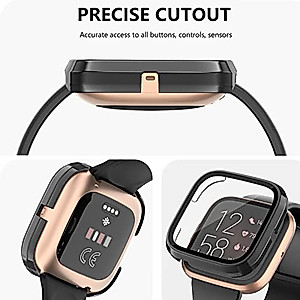 [3 Pack] Tobfit for Fitbit Versa 2 Screen Protector with HD Tempered Glass Protective Case, Hard PC Case Bumper Cover Full Coverage for Fitbit Versa 2 Smartwatch, Black/Black/Black