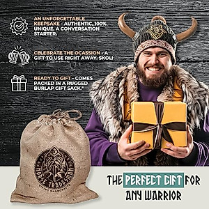 Norse Tradesman LG Viking Drinking Horn Mug - 100% Authentic Beer Horn Tankard With Hardwood Bottom & Ring Engravings | The Eternal, Low Polish, approx. 16 oz