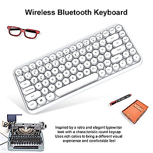 NACODEX 308I Wireless Bluetooth Keyboard, Compact 84 Keys Retro Round Keycaps Mini Keyboard, Portable Computer Keyboard with Quiet Chocolate Keys for Windows/iOS/Android (White)