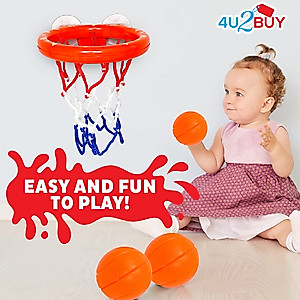 Kid Bath Toys Bathtub Basketball Hoop and 3 Balls Set by 4U2BUY – Strong Suction Cup Bath Toys for Kids – Bathroom Ball Shooting Game for Kids