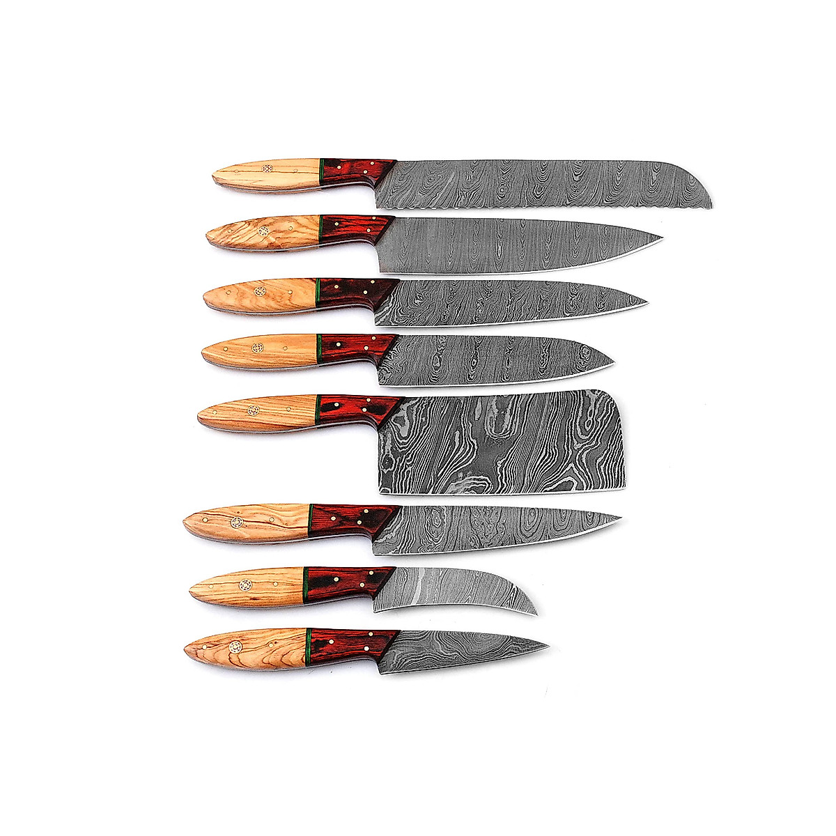 Best knife Handmade Professional Kitchen Damascus Knife Set, 8pcs Best Damascus Steel Chef Kitchen Knif set With Storage Roll Case Bag, High Carbon Japanese style BBQ Butcher Knives Set