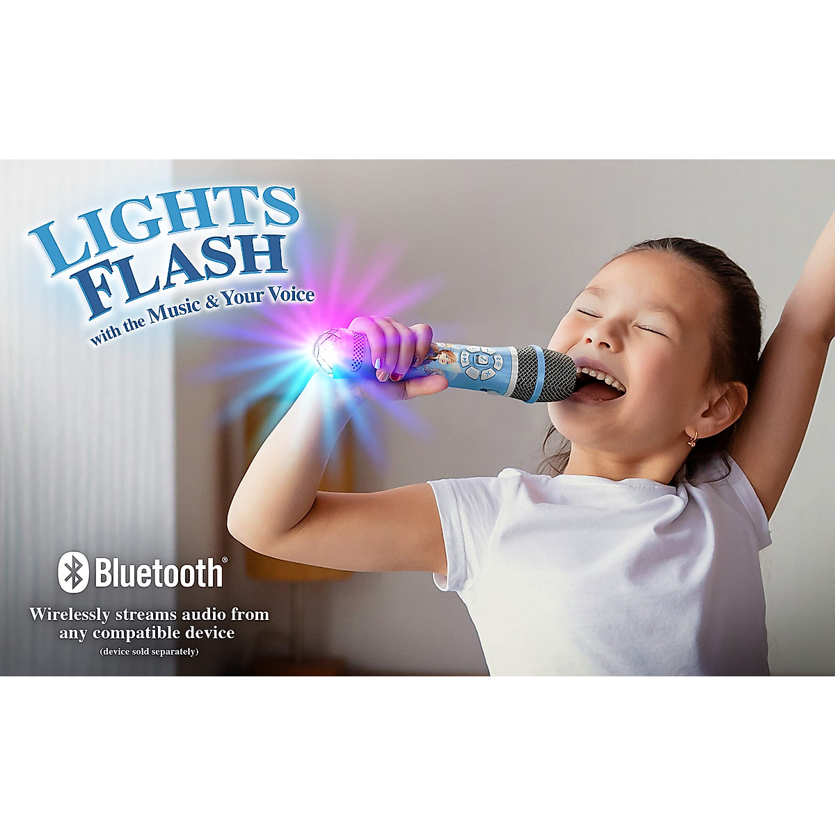 eKids Disney Frozen 2 Bluetooth Karaoke Microphone with LED Disco Party Lights, Portable Speaker Compatible with Siri Google Assistant, for Fans of Frozen Toys and Gifts