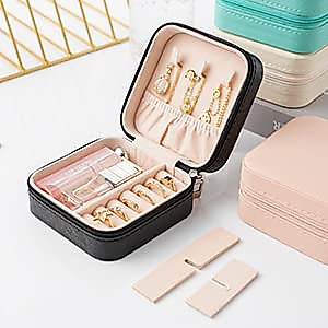 Portable Travel Mini Jewelry Box Leather Jewellery Ring Organizer Case Storage Gift Box Girls Women (black).