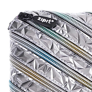 ZIPIT Metallic Pencil Case for Girls | Pencil Pouch for School, College and Office | Pencil Bag for Kids (Silver)