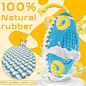 Rmolitty Squeaky Dog Toys for Aggressive Chewers - Tough Indestructible Dog Chew Toys for Large Breed Dogs with Natural Rubber (Rugby-Blue)