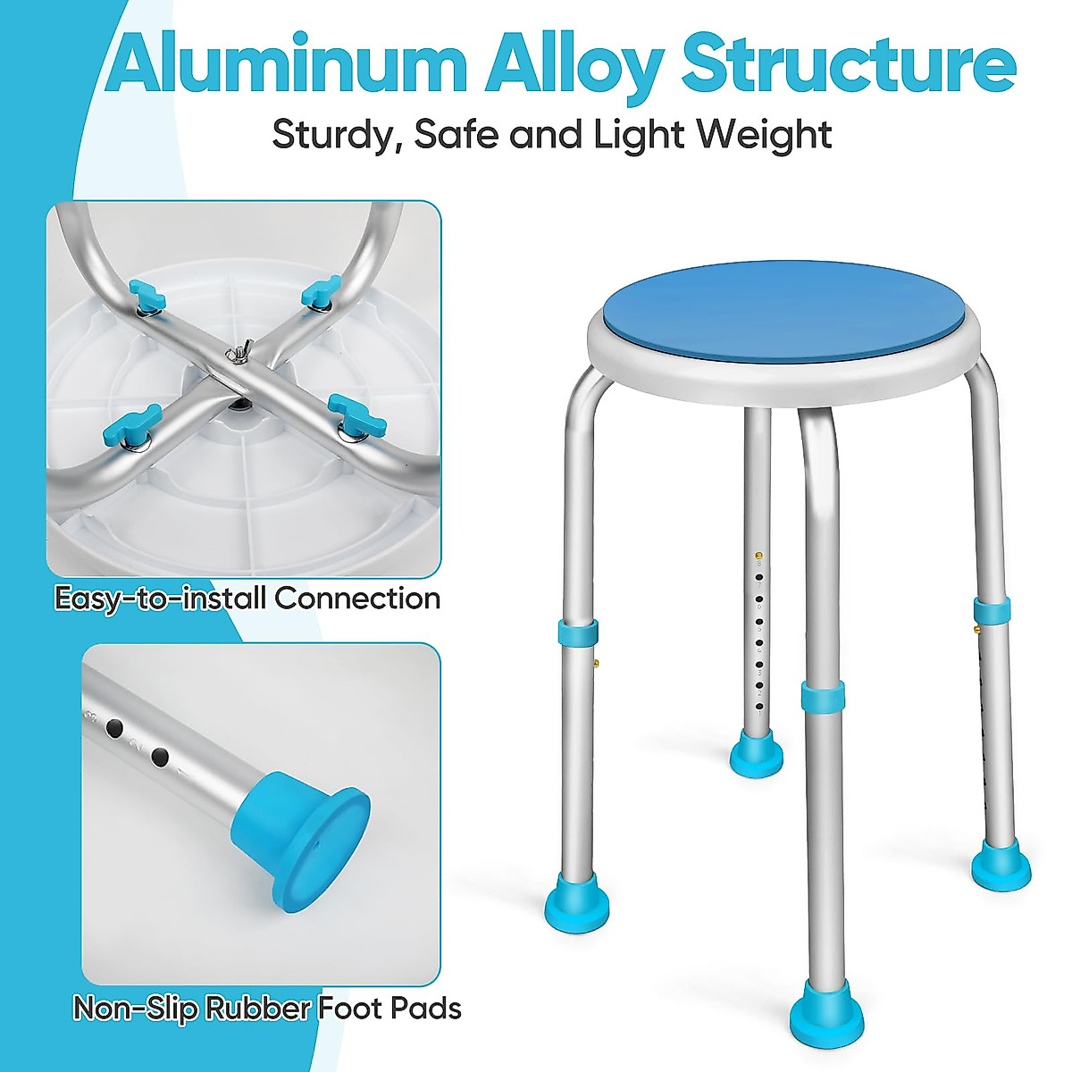 Round Shower Stool,Adjustable Shower Chair for Inside Shower-Tool-Free Shower Seat for Elderly/Senior/Disabled/Pregnant