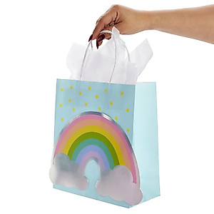 Rainbow Gift Bags with Handles and White Tissue Paper (15 Pack)