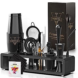The Complete Mixology Bartender Kit 20-Piece Boston Cocktail Shaker Set - Premium Bar Accessories & Tools Set, Bonus Velvet Bag & Recipe Cards, Stainless Steel Drink Mixer (Gunmetal-Black, 20-Piece)