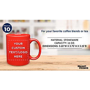 Custom Ceramic Coffee Mugs 11 oz. Set of 10, Personalized Bulk Pack - Coffee cup set, Iced coffee cup, Gaming mug - Red