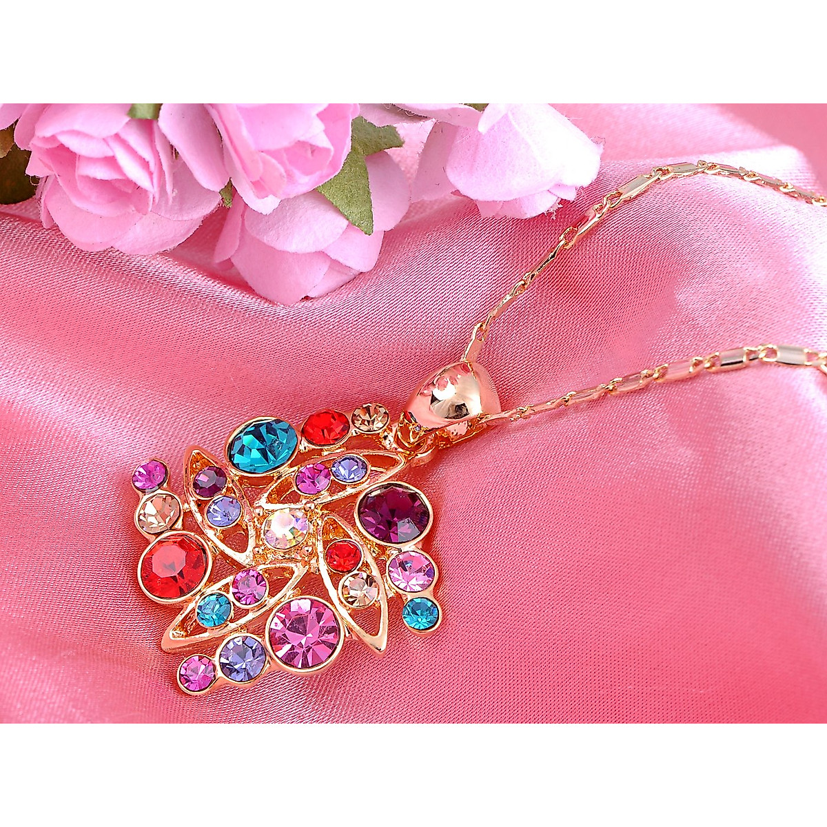Alilang Colorful Crystal Square Shape Pendant Necklace