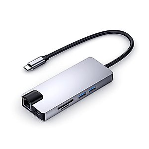 Port Expander 8-in-1 USB C Adapter for USB C Laptop USB C Hub to 4K HDMI, VGA, 2 USB 3.0 Ports, PD Charger, SD/TF Card Reader, Ethernet USB Splitter