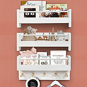 COMAX Small Book Shelf Organizer for Kids, Floating Bookshelf for Toddler Baby Room Bedroom, Set of 3 Wall Bookshelf Nursery Book Shelves Holder, Hanging Book Shelf for Wall Mounted Decor, White