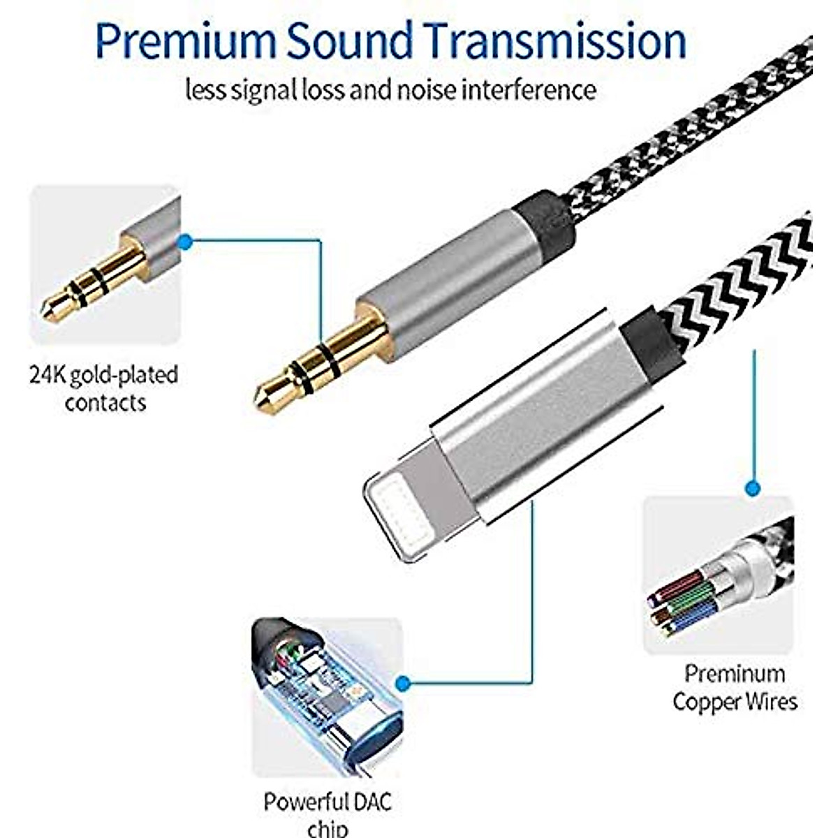 [Apple MFi Certified] AUX Cord for iPhone 13, Lightning to 3.5 mm Headphone Jack Adapter, 3.5mm to Lightning Adapter, Aux Adapter, Headphone Jack Adapter, Compatible for iPhone 12 11 XS XR X 7 7P 8 8P