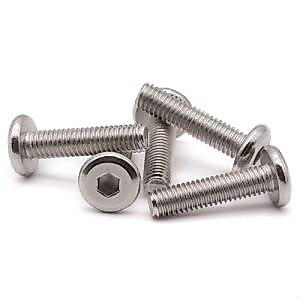 M6 x 10mm (50 PCS) Flat Round Head Socket Cap Screw, 304 Stainless Steel, Bright Finish, Full Thread, Connection Bolts, Furniture Screws 3D Printer Screws