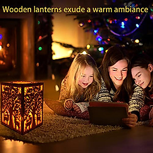 Midrean 1pcs Wooden Farmhouse Lantern Decorative Animals and Tree Shadow Casting Lamp Candle Lantern Small Rustic Decorative Lanterns for Home Decor for Antern Centerpieces for Tables(Deer)