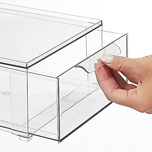 mDesign Plastic Stackable Bathroom Storage Organizer Bin with Pull Out Drawer for Cabinet, Vanity, Shelf, Cupboard, Cabinet, or Closet Organization - Lumiere Collection - 8 Pack - (Clear, 8 x 12 x 4)