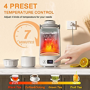 Travel Electric Kettle Portable Large Capacity 1L Tea Coffee Kettle Water Boiler, Water Heater with 4 Temperature Control,304 Stainless Steel with Auto Shut-Off, Christmas Gift for Family Friend
