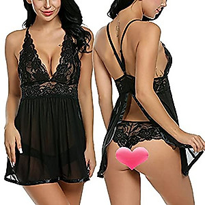 Sexy Bra and Panty Sets, Teddy Lingerie for Women Lingerie Women's Lengerie Ladies Strap Lace Crochet Cutout Lingerie Embroidery Underwear Outfit Lingerie Set Women's Exotic Sets (S, Black-6)