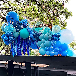 Bezente Blue Balloons Set,60pcs 12 inch Metallic Blue Pearl Blue Navy Blue Pastel Blue Latex Balloons Kit for Birthday,Baby Shower,Wedding,Graduation Party Decorations