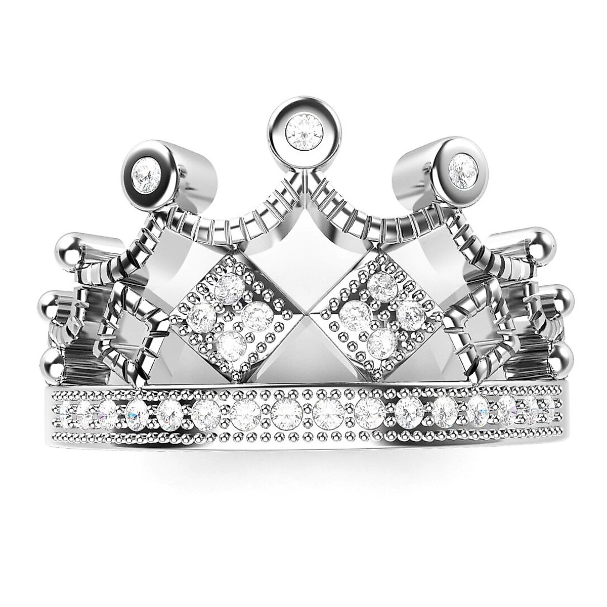 Metal Factory 925 Sterling Silver Cubic Zirconia Princess Crown Tiara Band Ring Sz 7