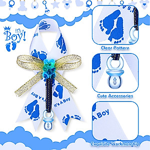 50 Pcs Baby Shower Bowknot Brooch Pins Baby Shower Gifts It's a Boy Ribbon Brooch with Blue Pacifier and Bear for Gender Reveal Party Decorations Baby Shower Party Favors
