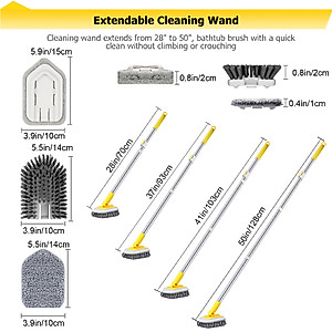 Lalafancy Shower Cleaning Brush, 2 in 1 Tub and Tile Scrubber Brush with 46'' Extendable Long Handle Detachable Stiff Bristles Scrub Brush for Cleaning Bathtub Shower Bathroom