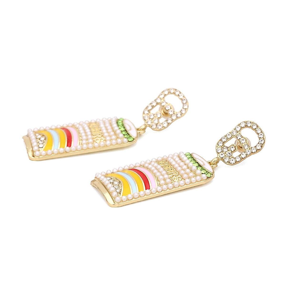 Champagne Wine Glass Enamel Dangle Earrings Shiny Rhinestones Crystal Pearl Beaded Drop Earrings Charming Vase Glass Cup Flash Earrings for Women Girls Exquisite Jewelry Gift (New-Pearl)