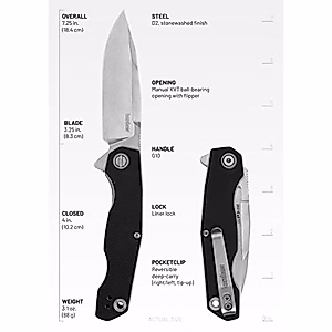 Kershaw Inception Folding Pocket Knife, 3.25 inch Blade with D2 Steel, Manual Opening and G10 Handle, Pocketclip