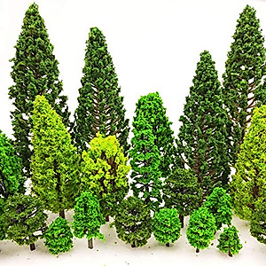 MOMOONNON 36 Pieces Model Trees 1.36-6 inch Mixed Model Tree Train Scenery Architecture Trees Fake Trees for DIY Crafts, Building Model, Scenery Landscape Natural Green