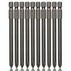 VESTTIO Phillips Cross Slot PH2#2 Long Screwdriver Bit Set 10PCS 1/4 Inch Hex Shank 4 Inch/100 mm Length S2 Steel with Magnetic for Power Screwdriver Drill Impact Driver