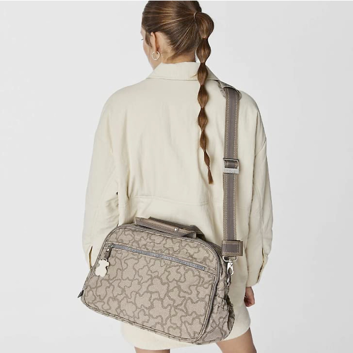 TOUS Vinyl Combined with Calfskin Leather Stoned Color Baby Bag for Women, 40x20x25 cm, Kaos New Colores Collection