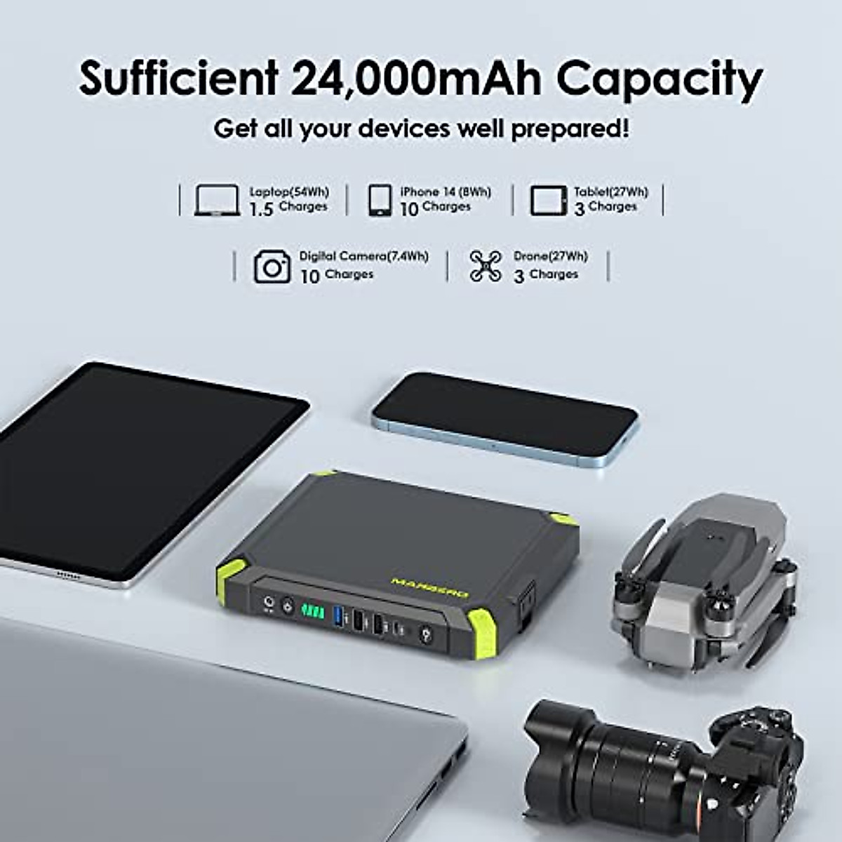 MARBERO Portable Power Bank with AC Outlet 24000mAh Peak 120W Small Laptop Charger Power Source Camping Battery Pack with Carrying Bag Emergency Backup for iPhone Samsung Home Office Business School