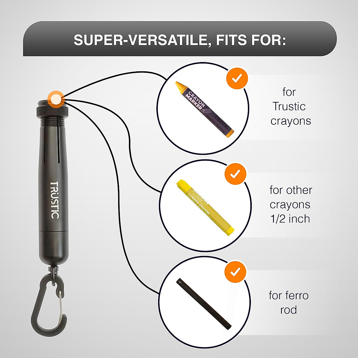 Trustic - Lumber Keel Crayon Holder for 1/2" Round or Hexagonal Crayons, Industrial Heavy Duty Construction Carpenter Metal Holder, color - Black