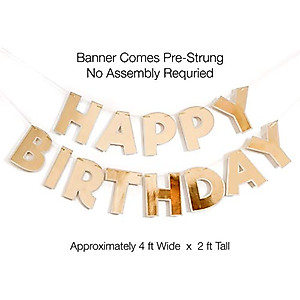 PapaKit Large Happy Birthday Premium Bunting Banner Decoration Baby Boy Girl Adult Party Supply (Metallic Gold with Accent Border)