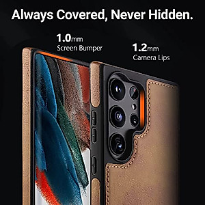 VIVINIKO for Galaxy S23 Ultra Case Leather, Thin Flexible Soft Grip Luxury Vgean Cover for Men, Protective Slim Kickstand Shockproof Phone Cases for Samsung S23 Ultra 5G 6.8" (2023) (Brown)