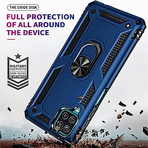 STARSHOP Samsung Galaxy A42 5G Phone Case, with [Tempered Glass Screen Protector Included], Military Grade Shockproof Protective Dual Layer Phone Cover with Metal Ring Kickstand - Navy