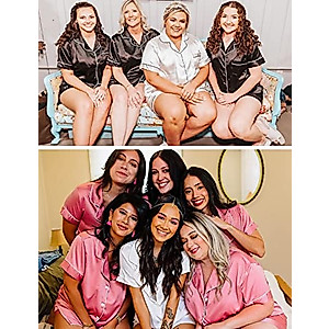 SWOMOG Women's Satin Plus Size Pajamas Silk Short Sleeve Pjs Sets Button Down Silk Sleepwear 2 Piece Bridal Pjs Loose Outfits Pink